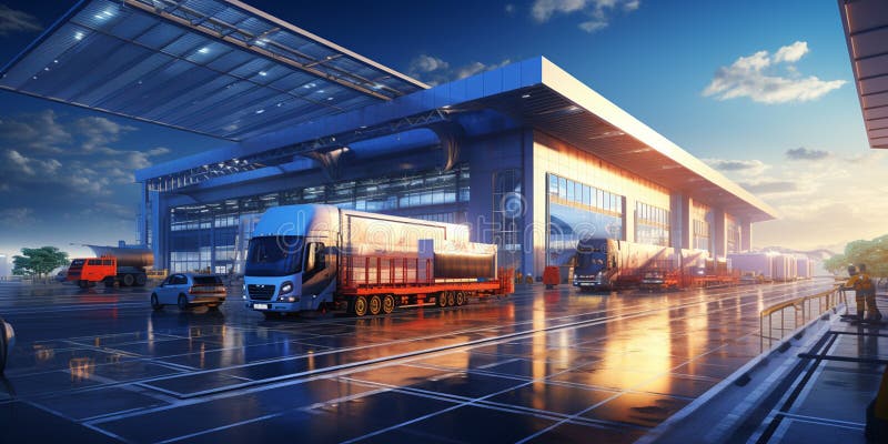 Distribution Warehouse with Trucks of Different Capacity Stock Image ...