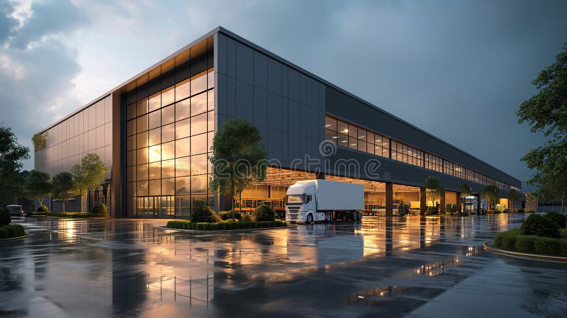 Distribution Warehouse with Trucks of Different Capacity Stock Image ...