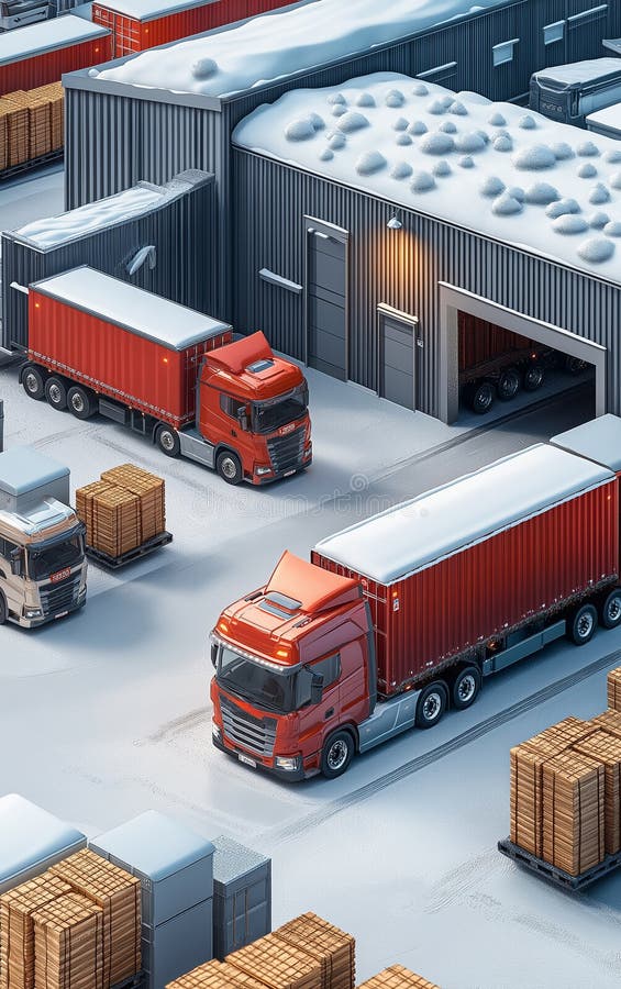 Distribution Warehouse with Trucks of Different Capacity Stock Image ...