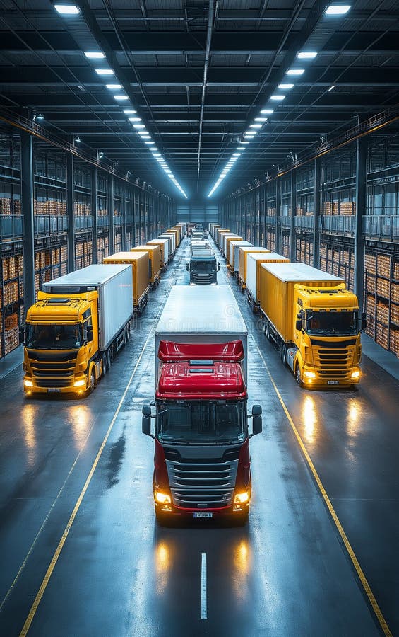 Distribution Warehouse with Trucks of Different Capacity Stock Image ...
