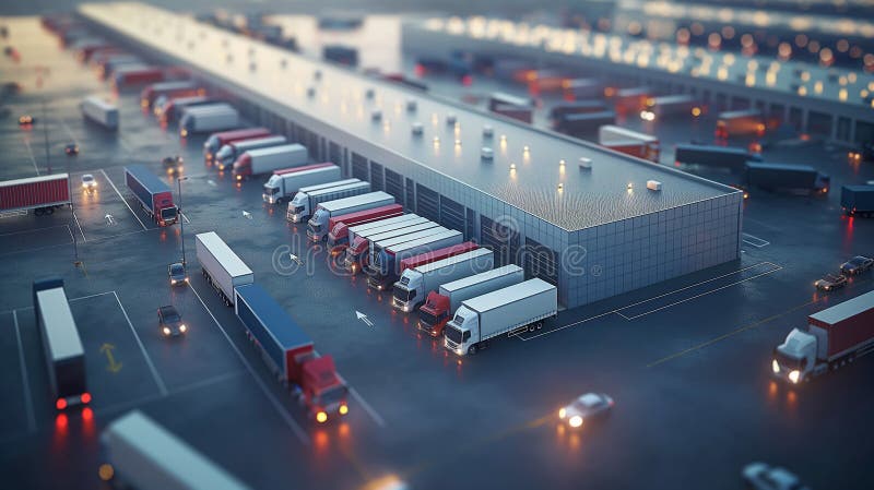Distribution Warehouse with Trucks of Different Capacity Stock Photo ...