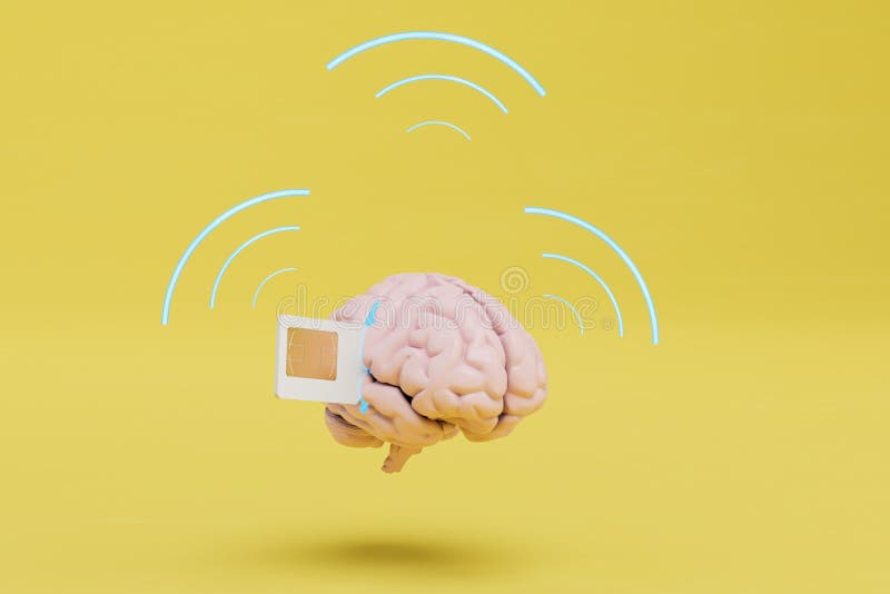 Distribution of a Wi-Fi Signal through a SIM Card. Brain with Inserted ...