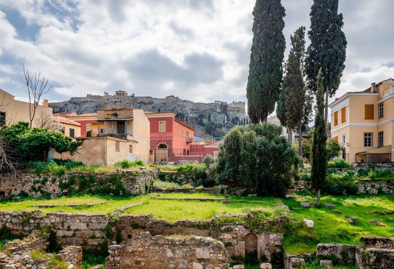 The District of Plaka and the Acropolis of Athens. Stock Photo - Image ...