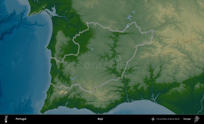 Distrito De Beja Outlined, Portugal. Physical Stock Illustration ...