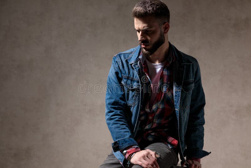 Disturbed Model Looking Down and Frowning Stock Image - Image of ...