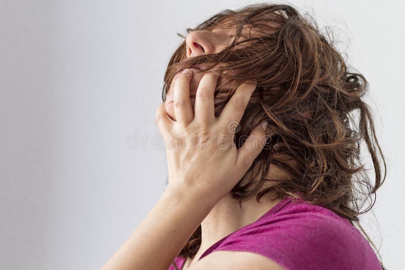 A disturbed woman stock image. Image of frustration - 185525903