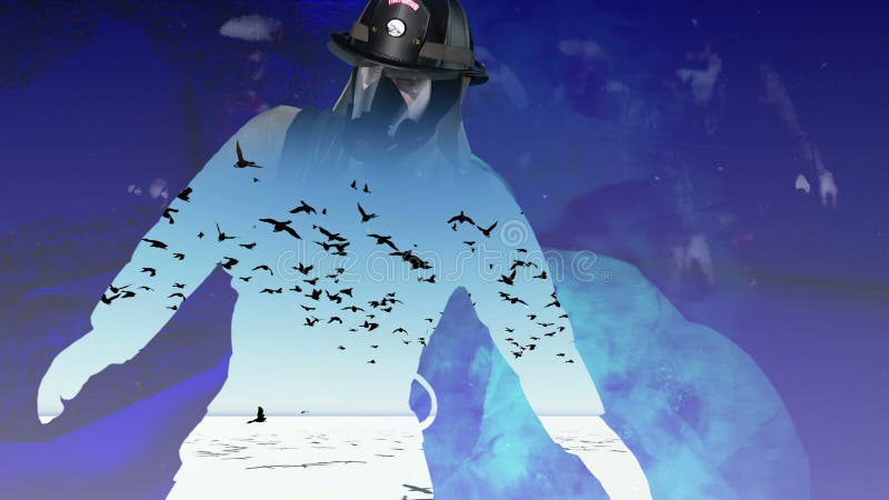 Disturbing Horror Background with Fireman Stock Image - Image of action ...