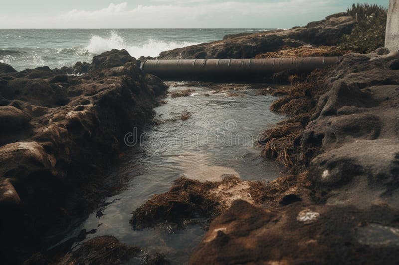 Rust-stained Sewage Outflow Polluting Ocean Stock Illustration ...