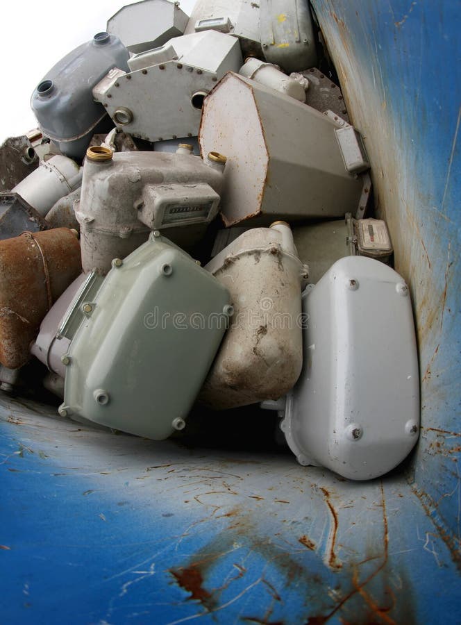 Disused Gas Counters in a Big Blue Container Stock Image - Image of ...