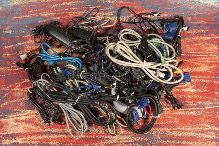 Disused Stack of Old Computer Cables and Devices. Stock Image - Image ...