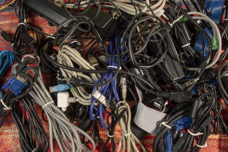 Disused Stack of Old Computer Cables and Devices- Stock Photo - Image ...
