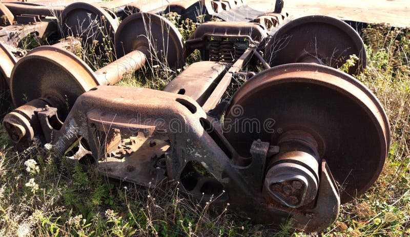 Disused Train Wheels, Frame and Axel Stock Image - Image of weapon ...