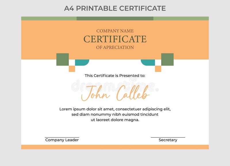 Ditable A4 Vector Certificate Template with Pastel Orange Color ...