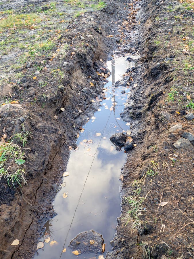 A Ditch Dug for Communications. Earthworks Stock Photo - Image of earth ...