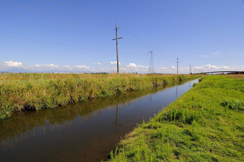 Ditch by the farm fields stock photo. Image of irrigation - 46253906