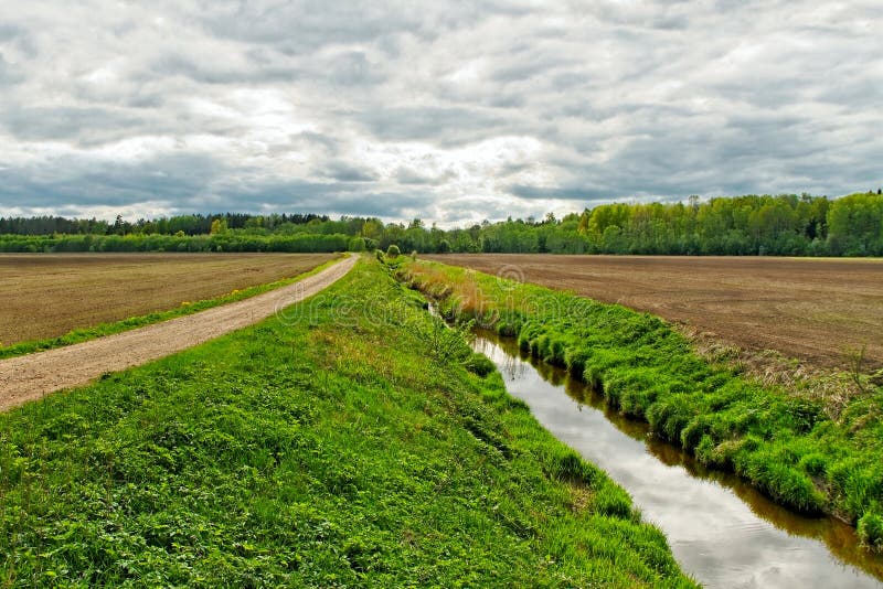 Ditch on the field. stock image. Image of field, crop - 36342469