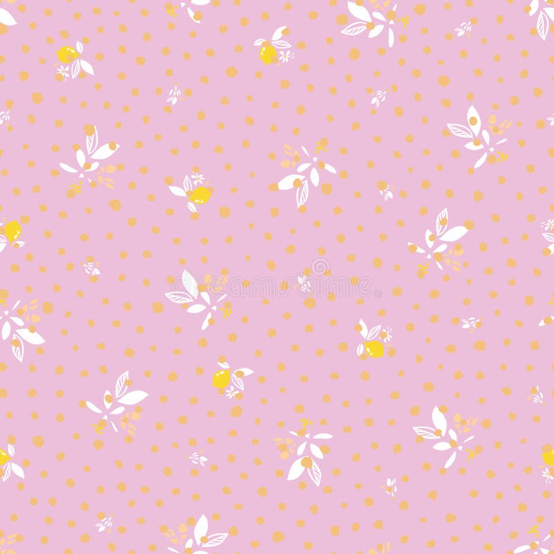 Ditsy Floral Pink Summer Lemon Repeating Pattern. Stock Vector ...