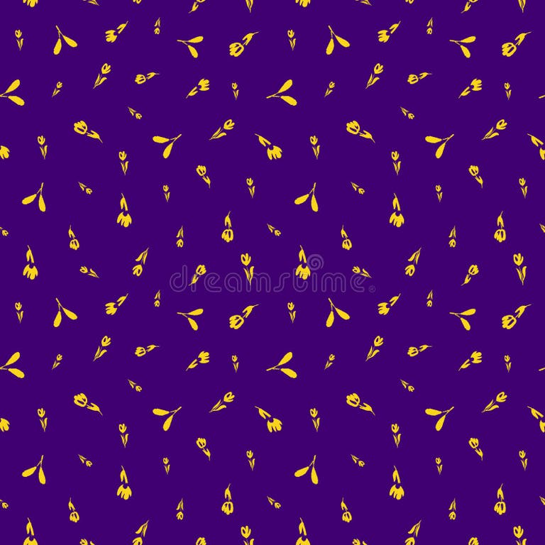 Ditsy Hand Drawn Flowers Repeat Pattern on Purple Background Stock ...