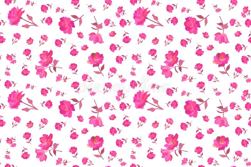 Ditsy Seamless Floral Pattern with Small and Tiny Bright Pink Rose ...