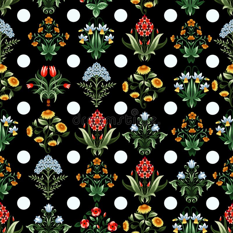 Ditsy Seamless Pattern with Symmetrical Flowers. Vector. Stock Vector ...