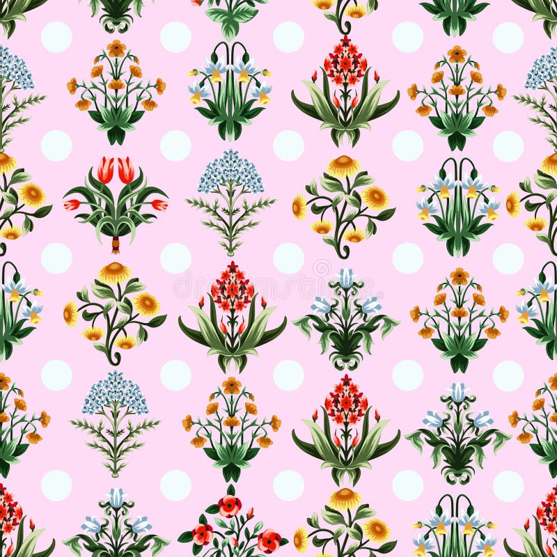 Ditsy Seamless Pattern with Symmetrical Flowers. Vector. Stock Vector ...