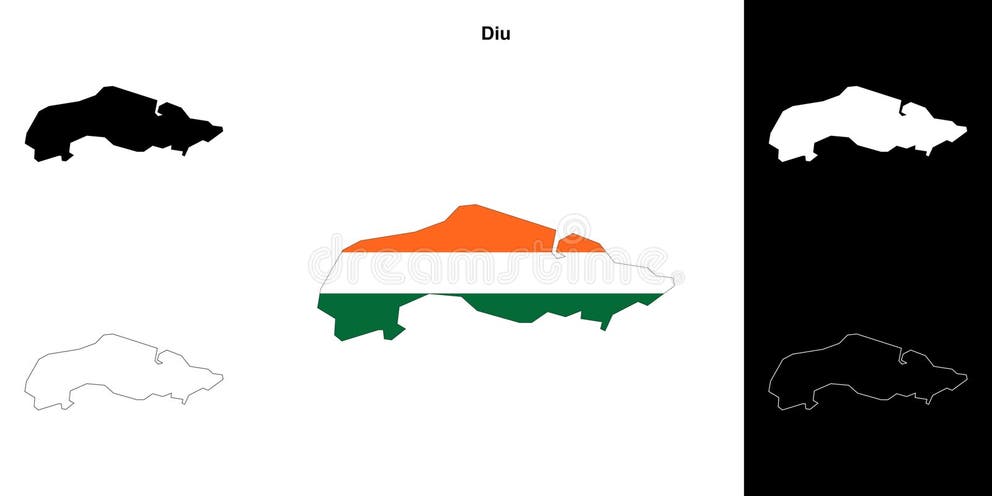 Diu outline map stock vector. Illustration of contour - 368826103