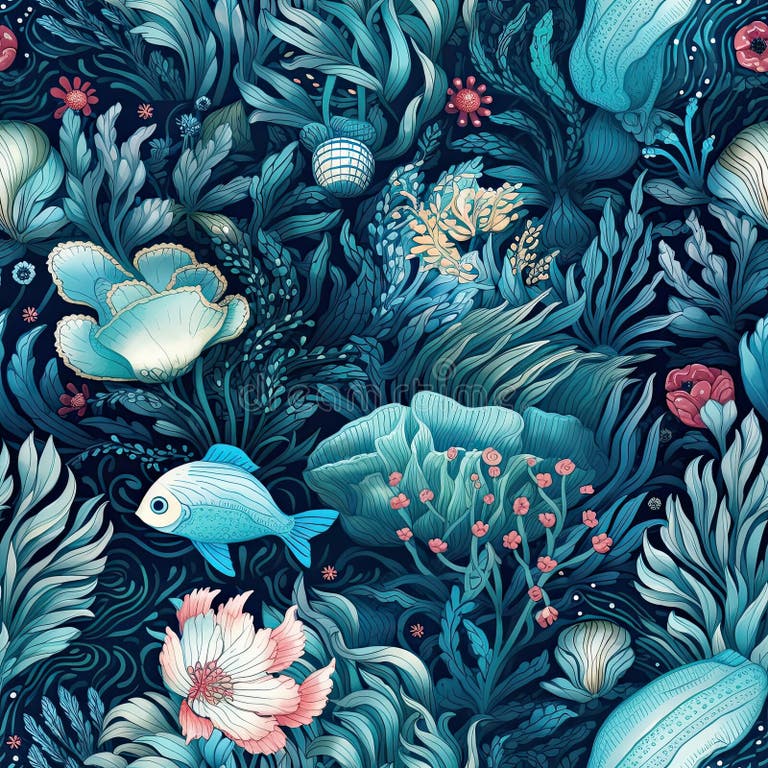 Dive into the Beauty of the Sea with Patterns Seamless Pattern Stock Illustration - Illustration ...