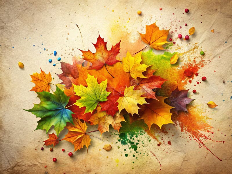 Distressed Autumn Background Paper - Vintage Leaf and Damask Pattern ...