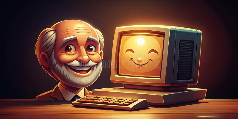 Smiling Retro Computer Character a Delightful Digital Art Piece Evoking ...