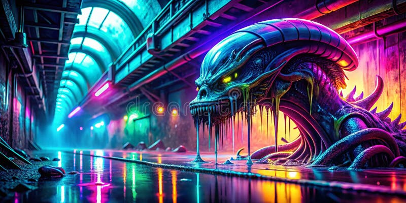 A Double Exposure Vision Neon Sewer System Meets Alien Predator in ...
