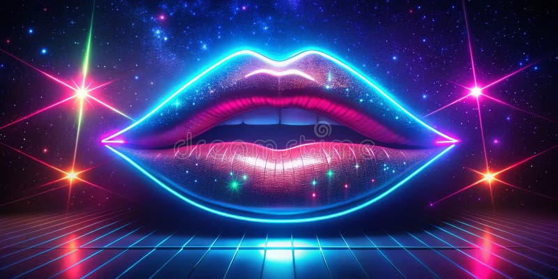 Enthralling Neon Lips Abstract Art a Glowing Starry Night Effect Ideal ...