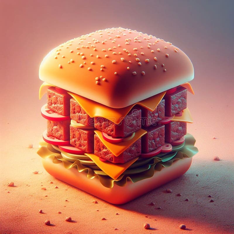 3D Cube-Shaped Hamburger: Digital Art Rendering Stock Illustration ...