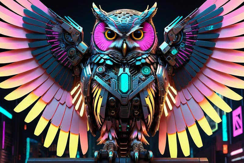 Cyberpunk Owl with Futuristic Neon Armor and Cyber Enhancements Stock ...
