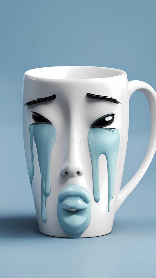 Expressive Crying Face. Blue Colors and Light Pink Eyes. Geometric ...