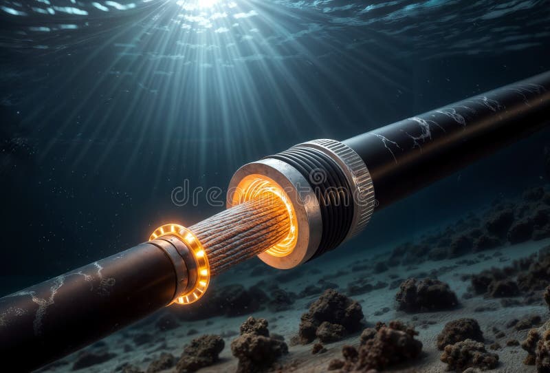 Digital Illustration of Submarine Cable Underwater. 3D Rendering ...