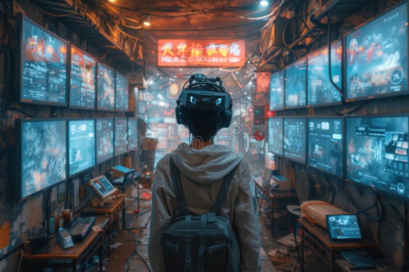 Dive into the Digital Realm with a Gamer Surrounded by Screens and ...