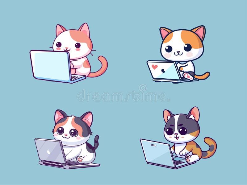 Cartoon Cat at the Computer Stock Vector - Illustration of emails ...