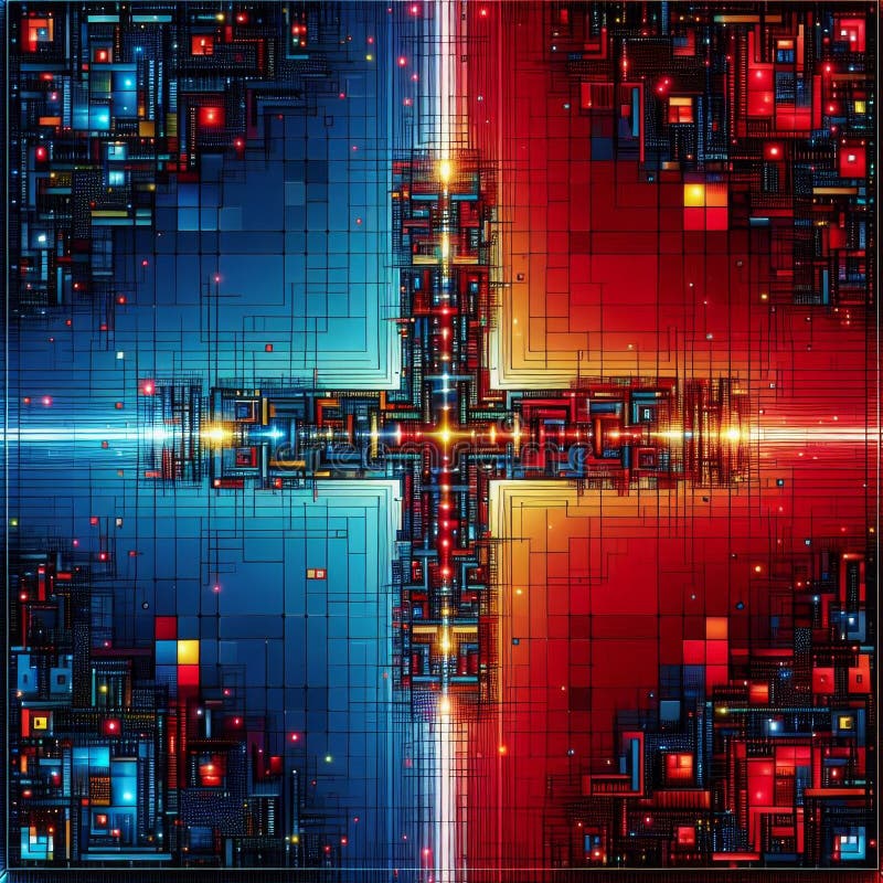 Futuristic 3D Crossword: Dynamic Patterns in Red, Blue, and Yellow ...