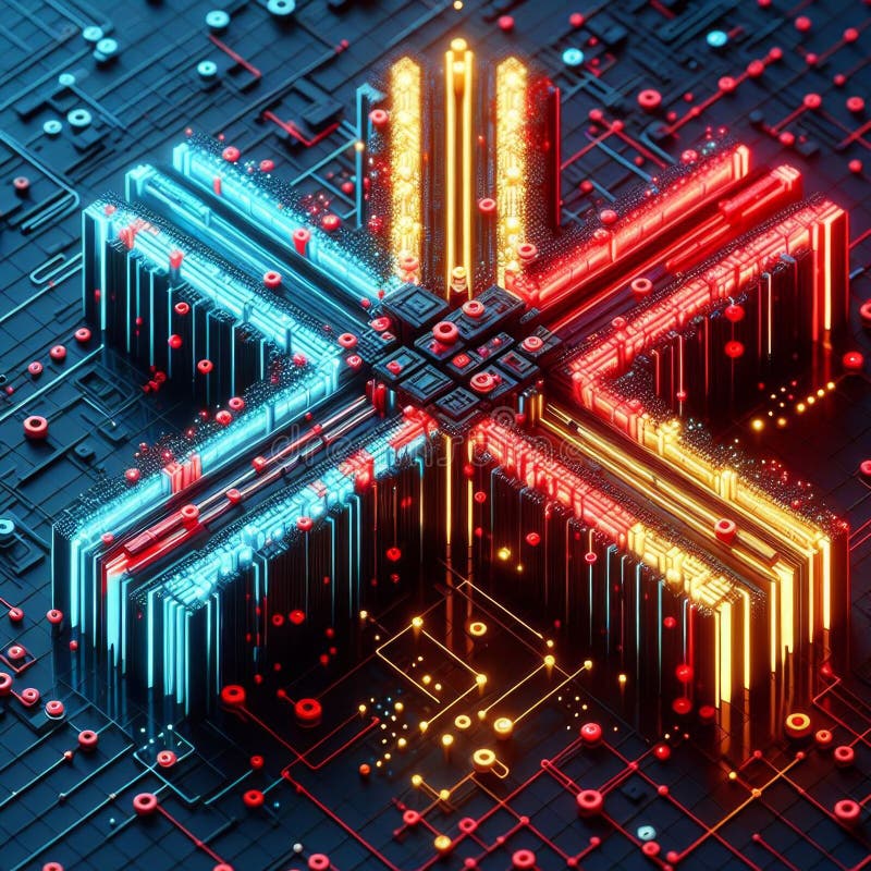 Futuristic 3D Crossword: Dynamic Patterns in Red, Blue, and Yellow ...