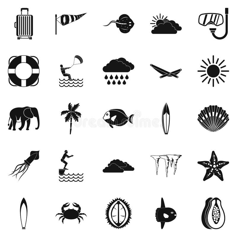 Dive Icons Set, Simple Style Stock Vector - Illustration of pressure ...