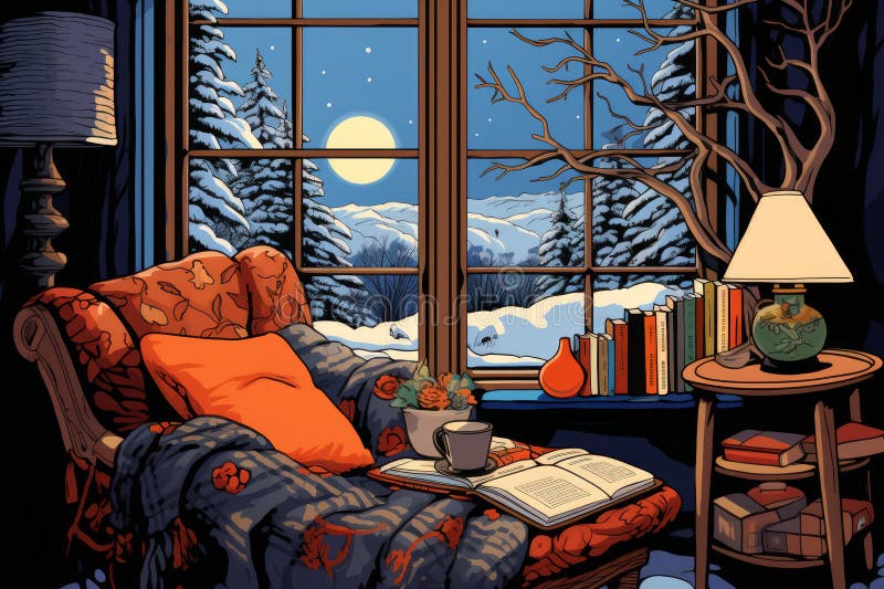 Cozy Winter Reading - Generative AI Stock Illustration - Illustration ...