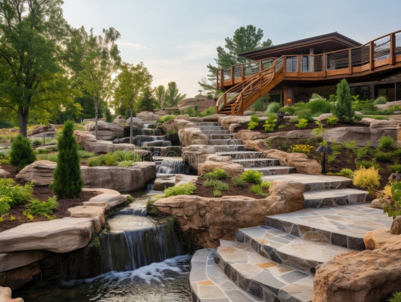 Terraced Tranquility: a Multi-level Garden Wonder with Cascading Waters ...