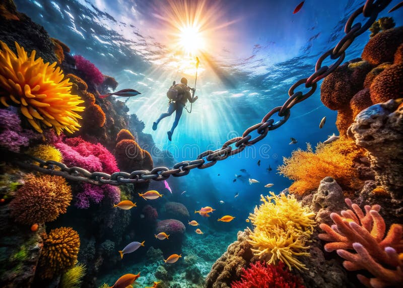 Beneath the Waves a Diver Explores a Stunning Underwater Chain of a ...