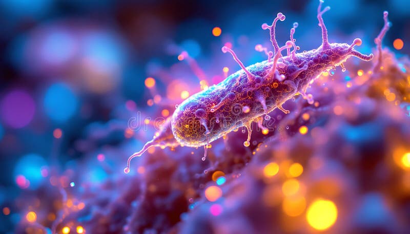 Microbial Universe: a Vibrant, Artistic Depiction of a Bacterium Stock ...