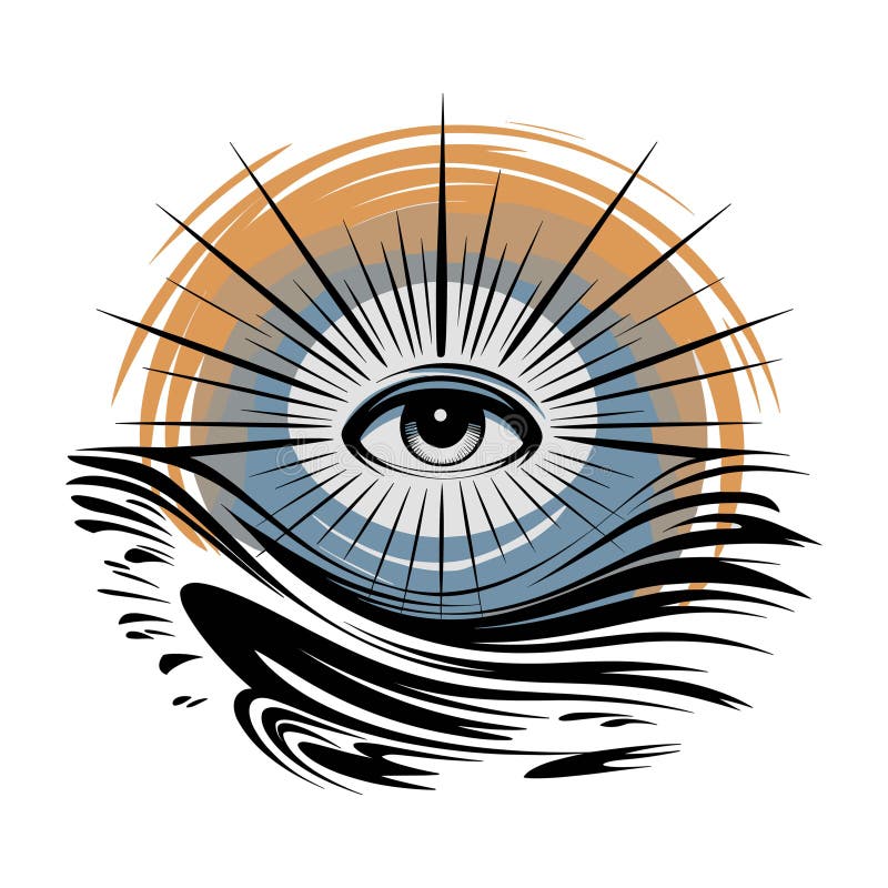 All-seeing Eye Surrounded by Ocean Waves and Radiant Beams Stock Vector ...