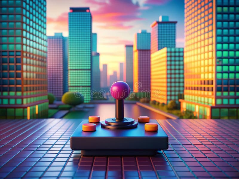 Dive into a Pixelated Metropolis Retro Arcade Joystick and Minimalist ...