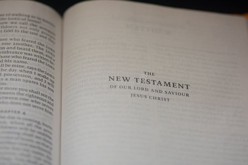 The Opening of the New Testament in a Christian Bible Scripture Stock ...