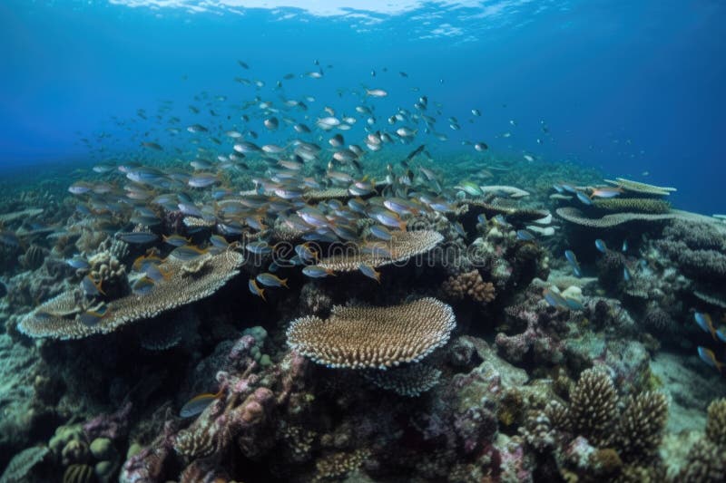 Dive Site with Schools of Fish Swimming among Coral Reefs Stock ...