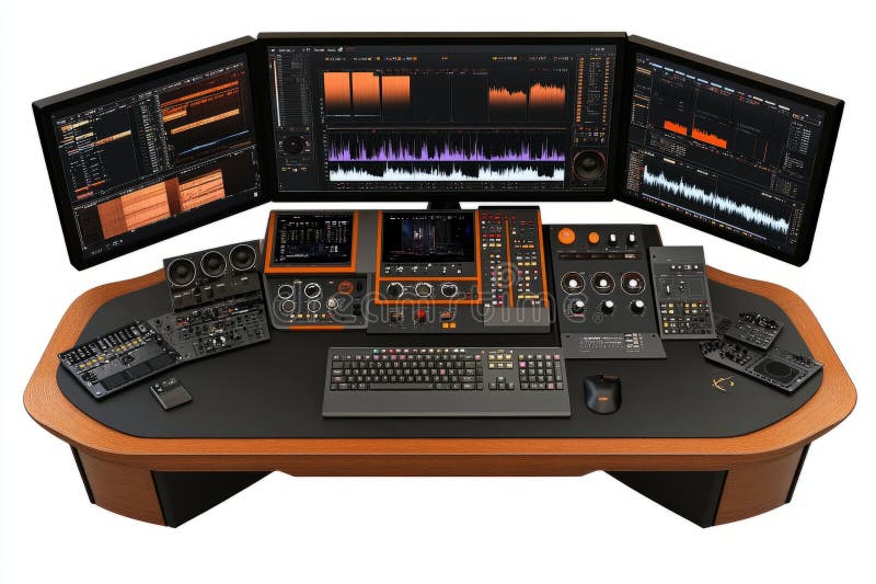 A Modern Audio Workstation with Multiple Screens and Control Pads. this ...