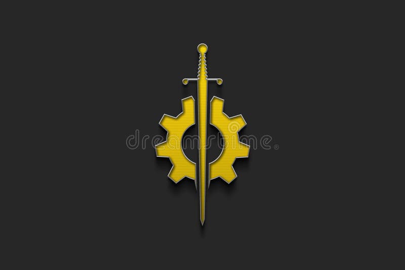 Dark Glowing Yellow 3d Logo of Sword Shape on Dark Black Background ...